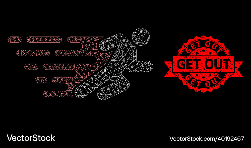 Textured get out stamp seal and polygonal net Vector Image