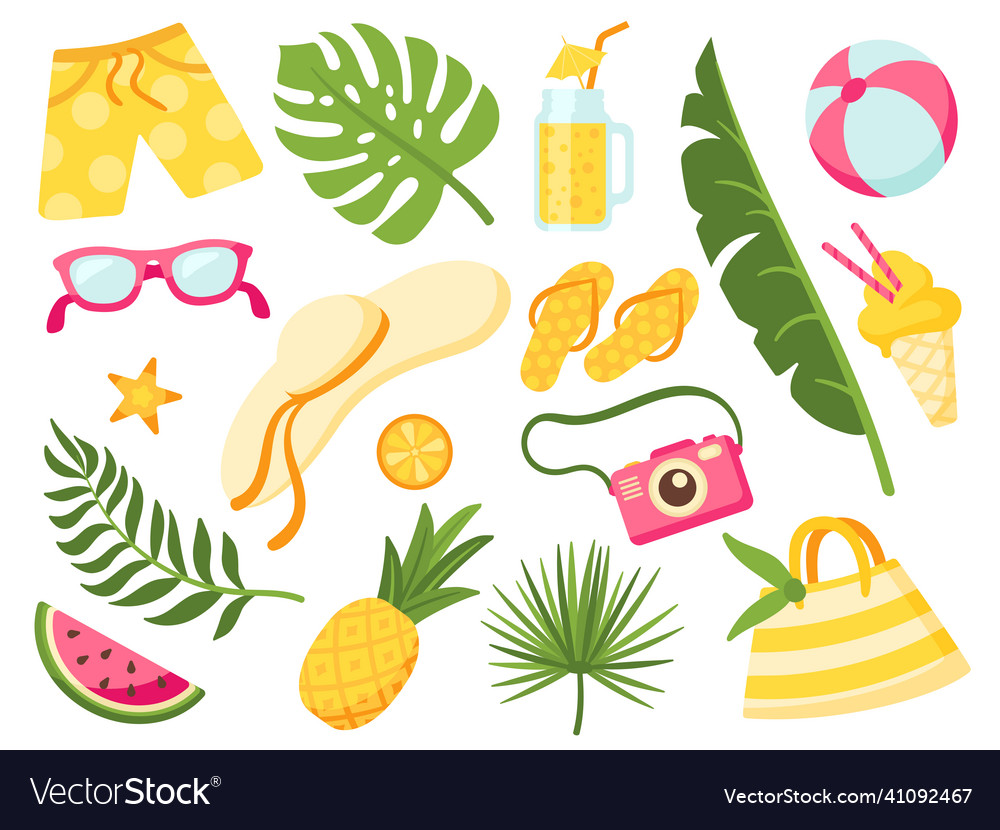 Tropical summer elements collection lemonade jar Vector Image Tropical summer elements collection lemonade jar Vector Image