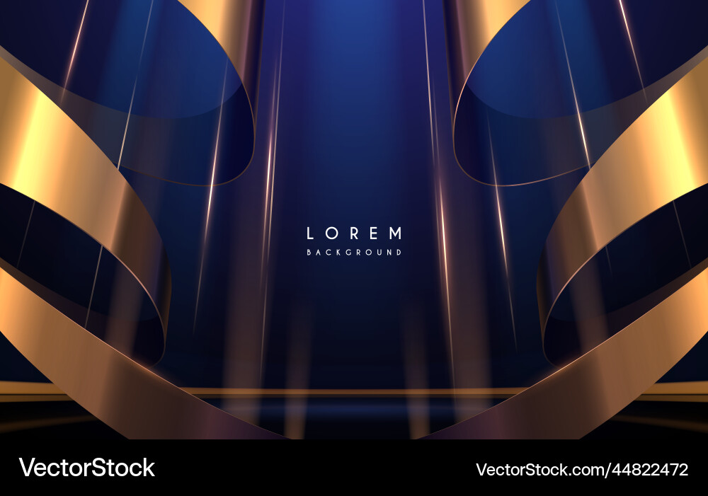 Abstract blue background with golden ribbons Vector Image