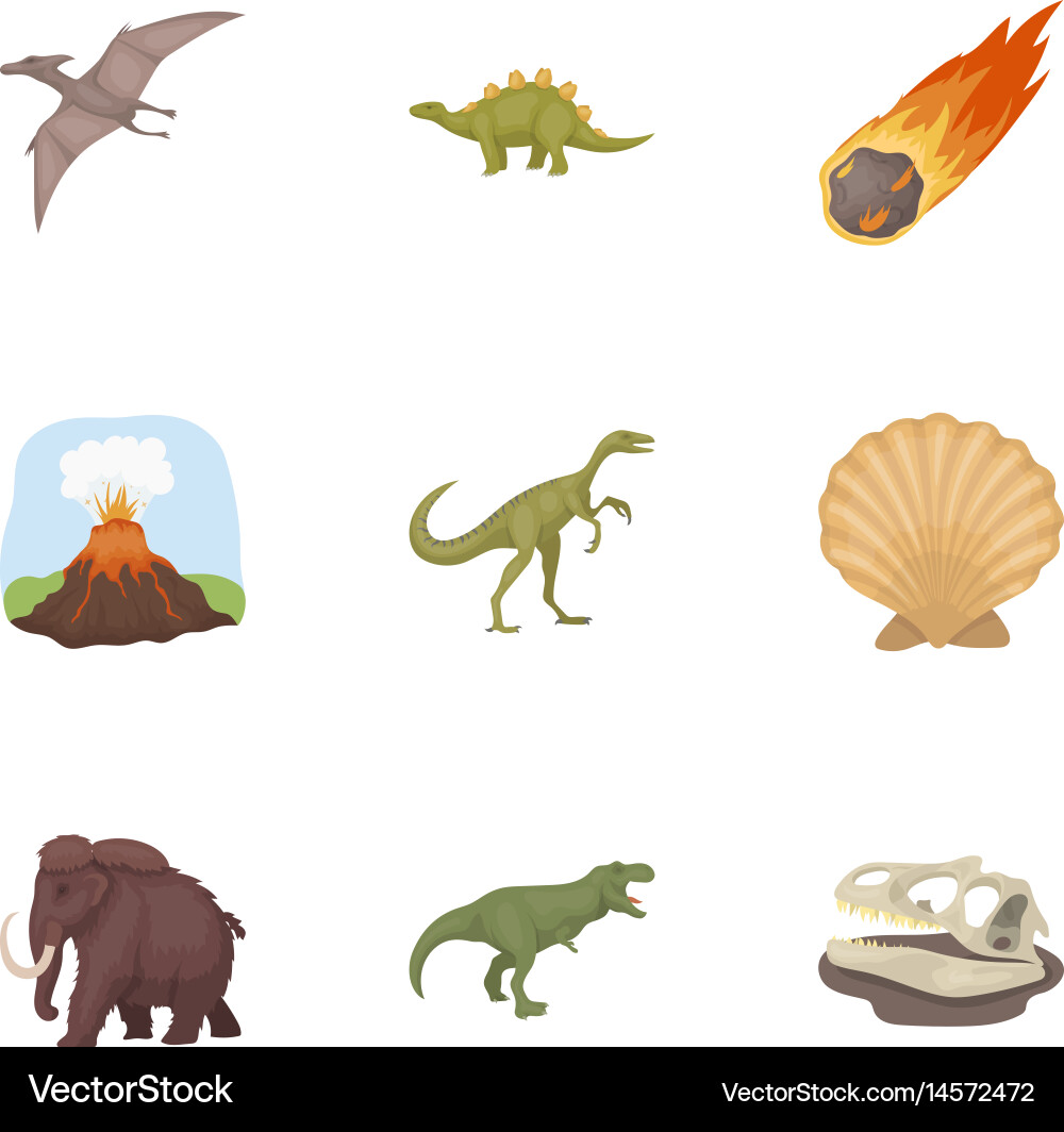 Ancient extinct animals and their tracks and Vector Image