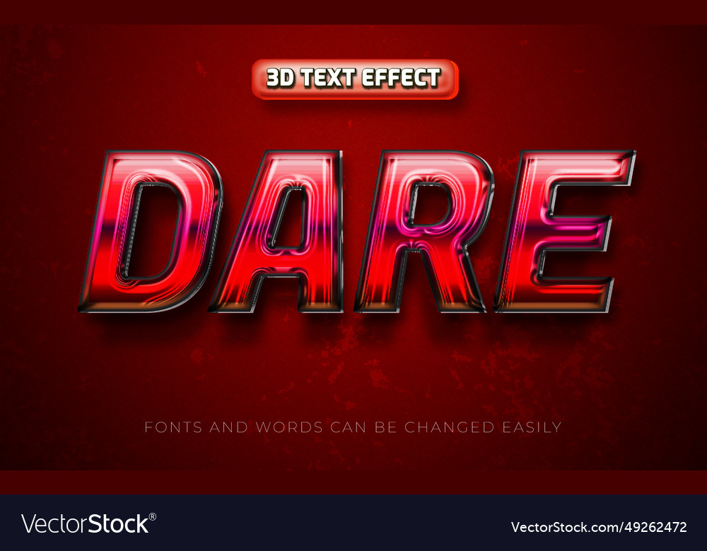 Dare red 3d editable text effect Royalty Free Vector Image