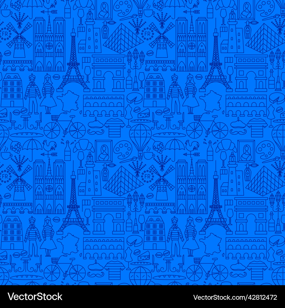 France culture line seamless pattern Royalty Free Vector