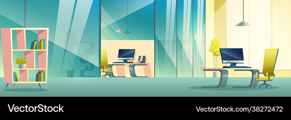 Modern company office cartoon interior Royalty Free Vector