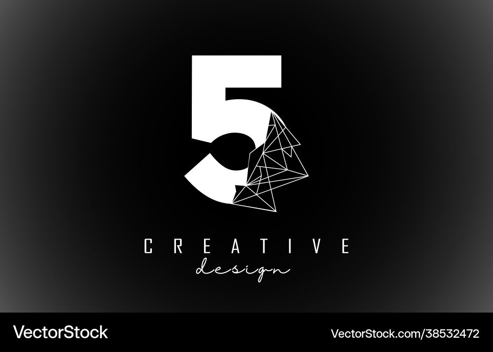 Number 5 logo design with broken stone detail Vector Image