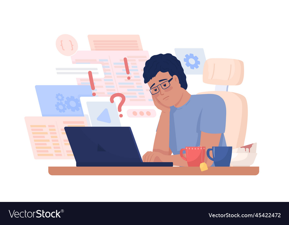Overloaded with work software developer semi flat Vector Image