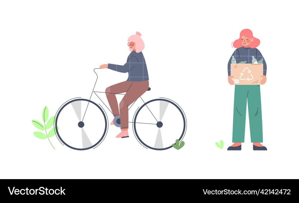 People using eco friendly transport and collecting