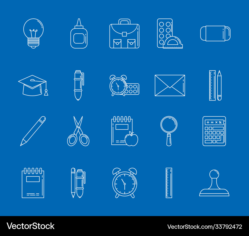 School education set icons line style Royalty Free Vector