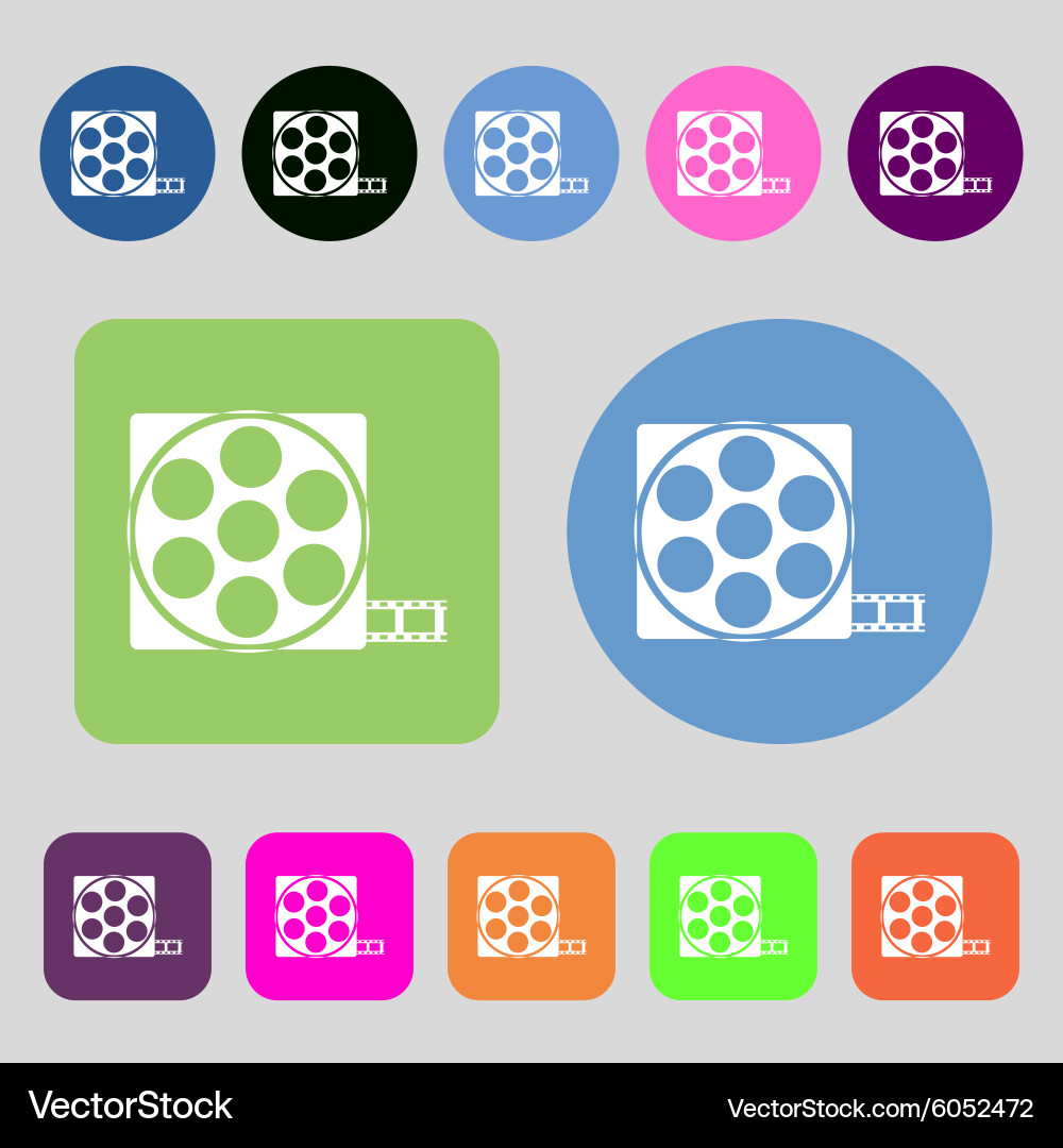 Video sign icon frame symbol 12 colored buttons Vector Image