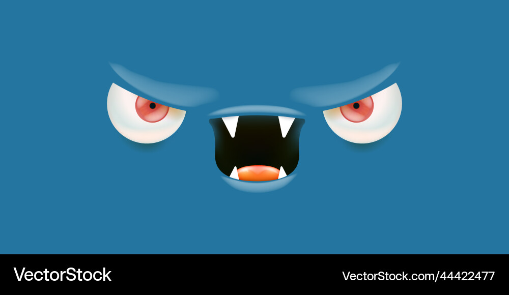 Angry blue monster face with open mouth Royalty Free Vector