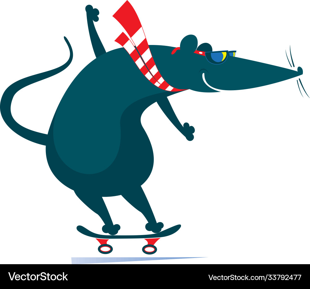 Cartoon rat or mouse a skateboarder Royalty Free Vector