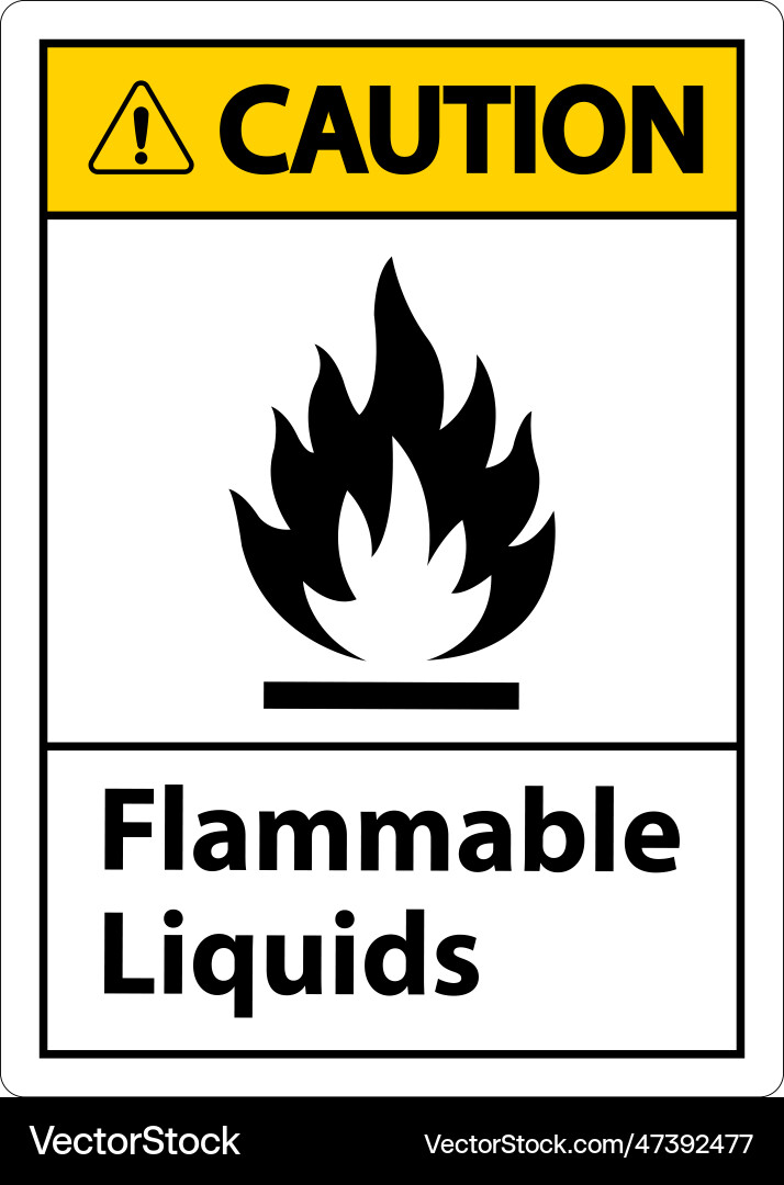 Caution flammable liquids sign on white background
