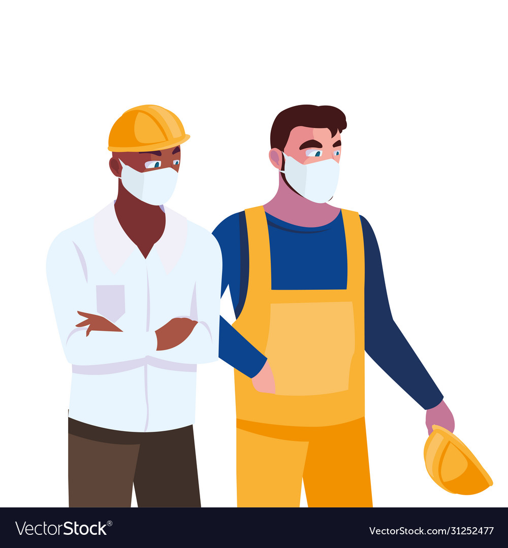 Engineer and operator using mask Royalty Free Vector Image
