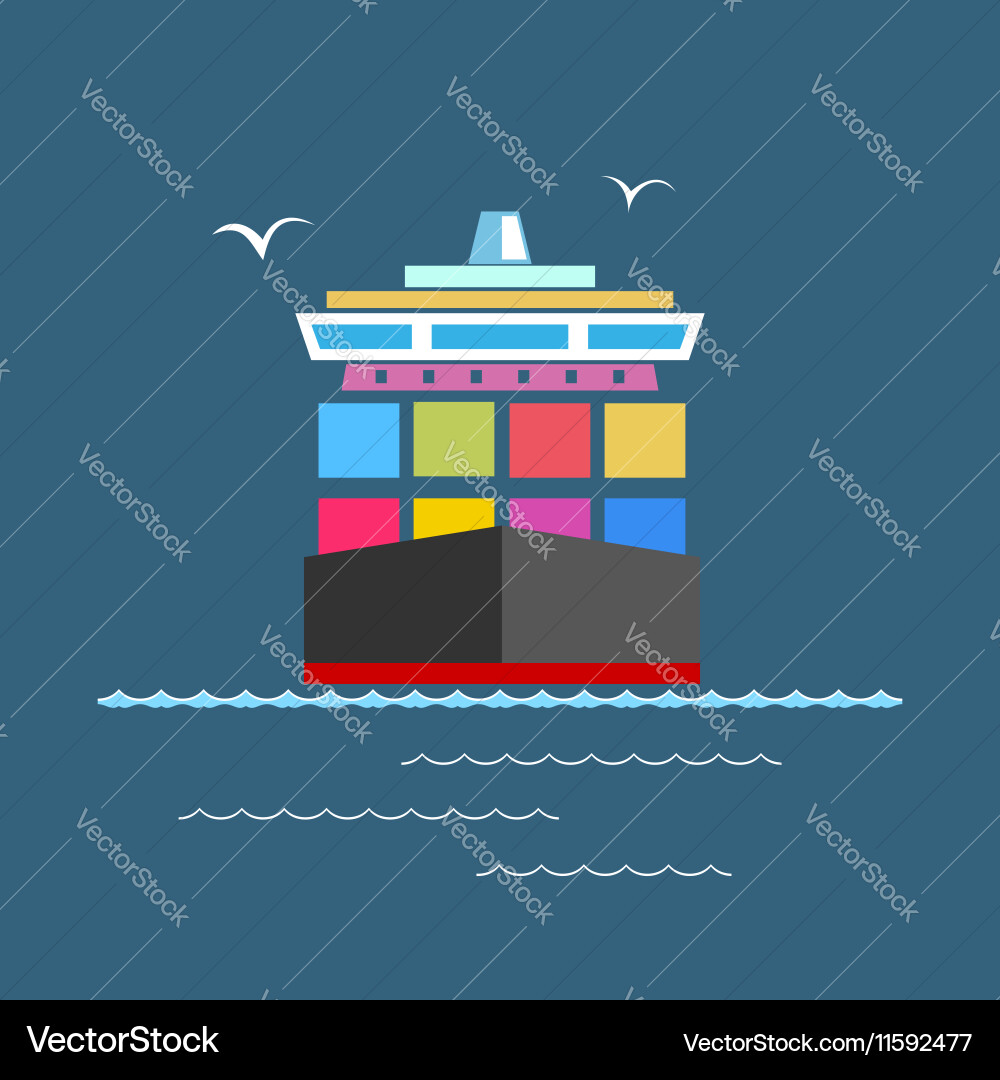 Front view of the container ship at sea Royalty Free Vector