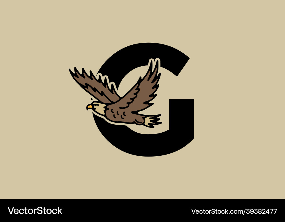 Line art of flying eagle with g initial letter Vector Image