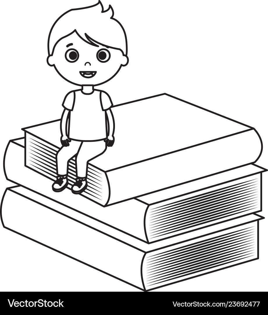 Little boy student with books character Royalty Free Vector