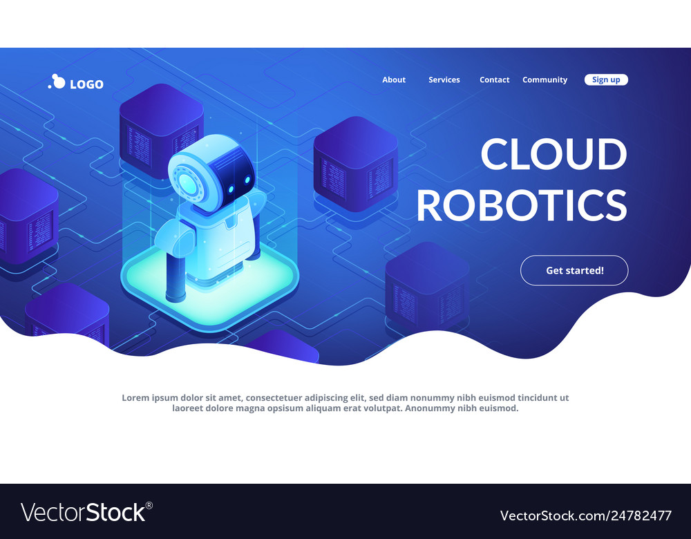 Robotics networking isometric 3d landing page Vector Image