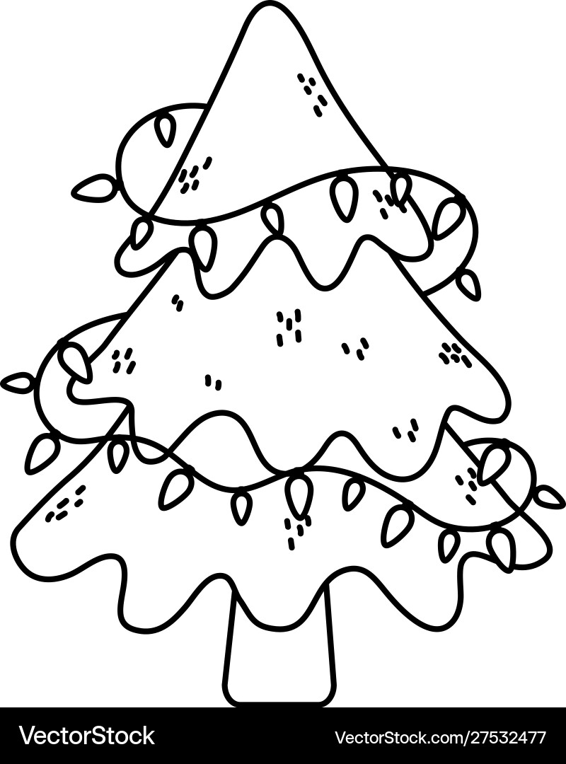 Tree with lights decoration celebration merry Vector Image