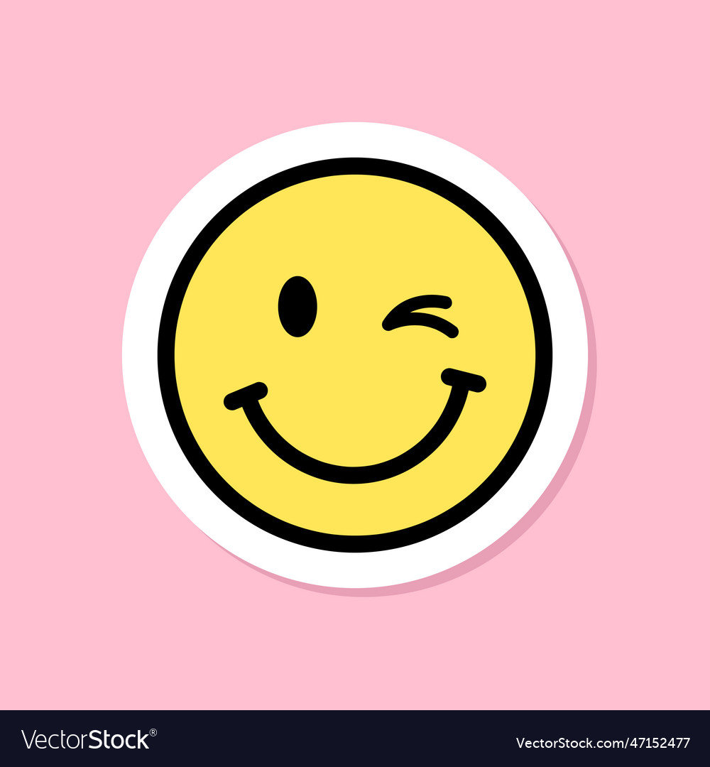 Winking Face Emoji Sticker Yellow Face Royalty Free Vector