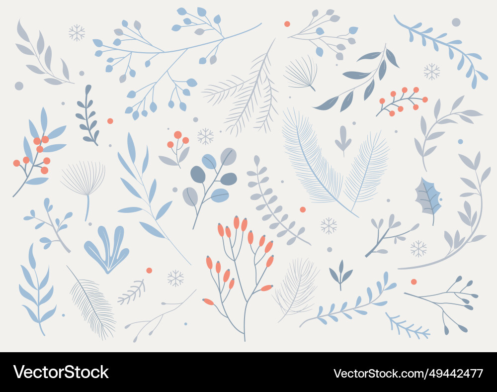 Winter set of different isolated leaves Royalty Free Vector