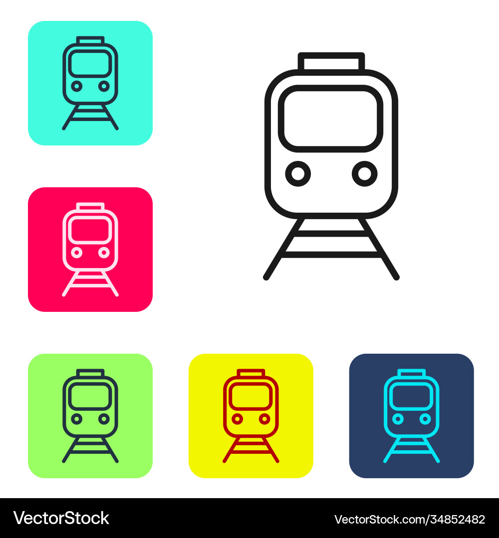 Black line train and railway icon isolated Vector Image