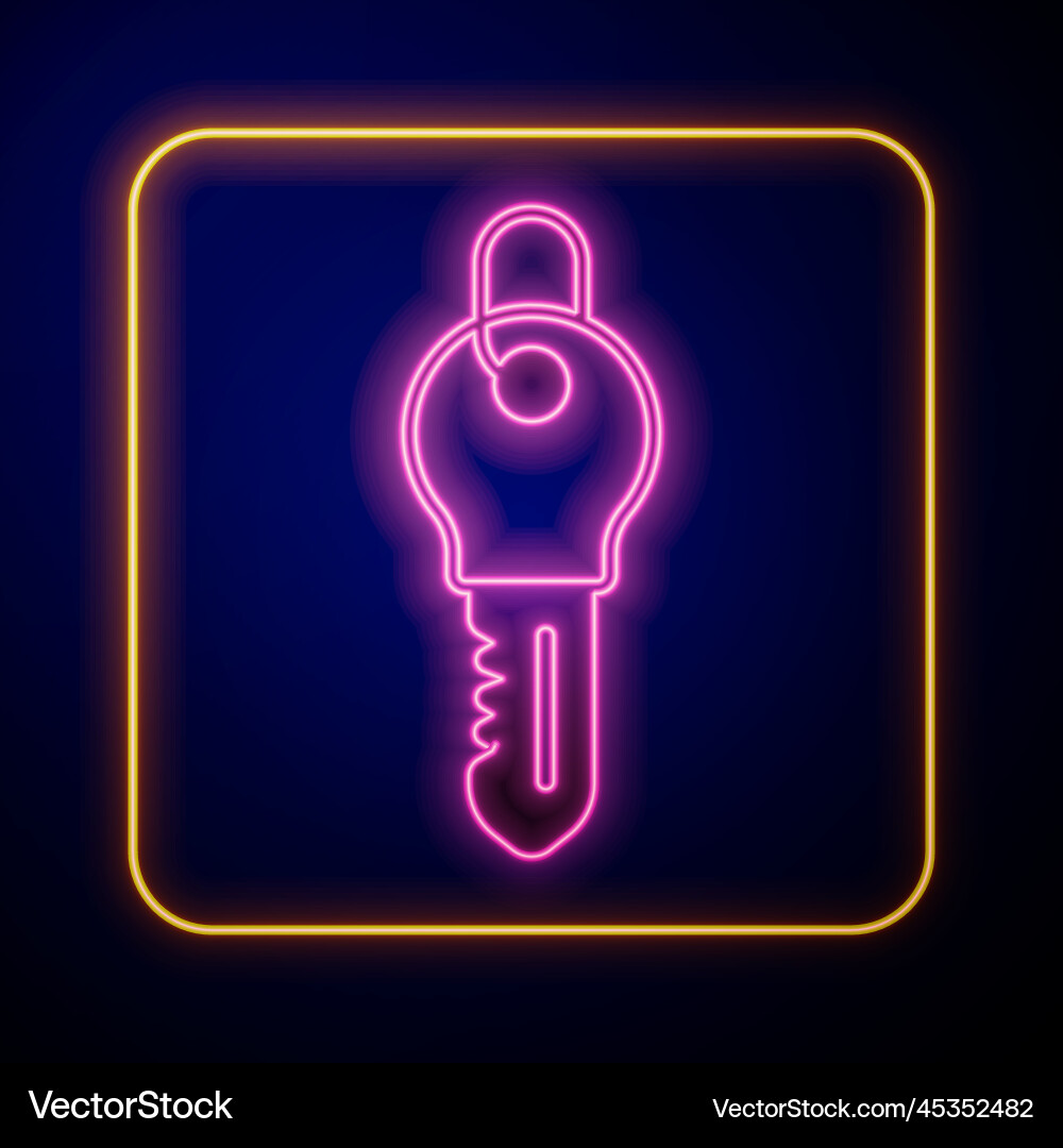 Glowing neon key icon isolated on black background