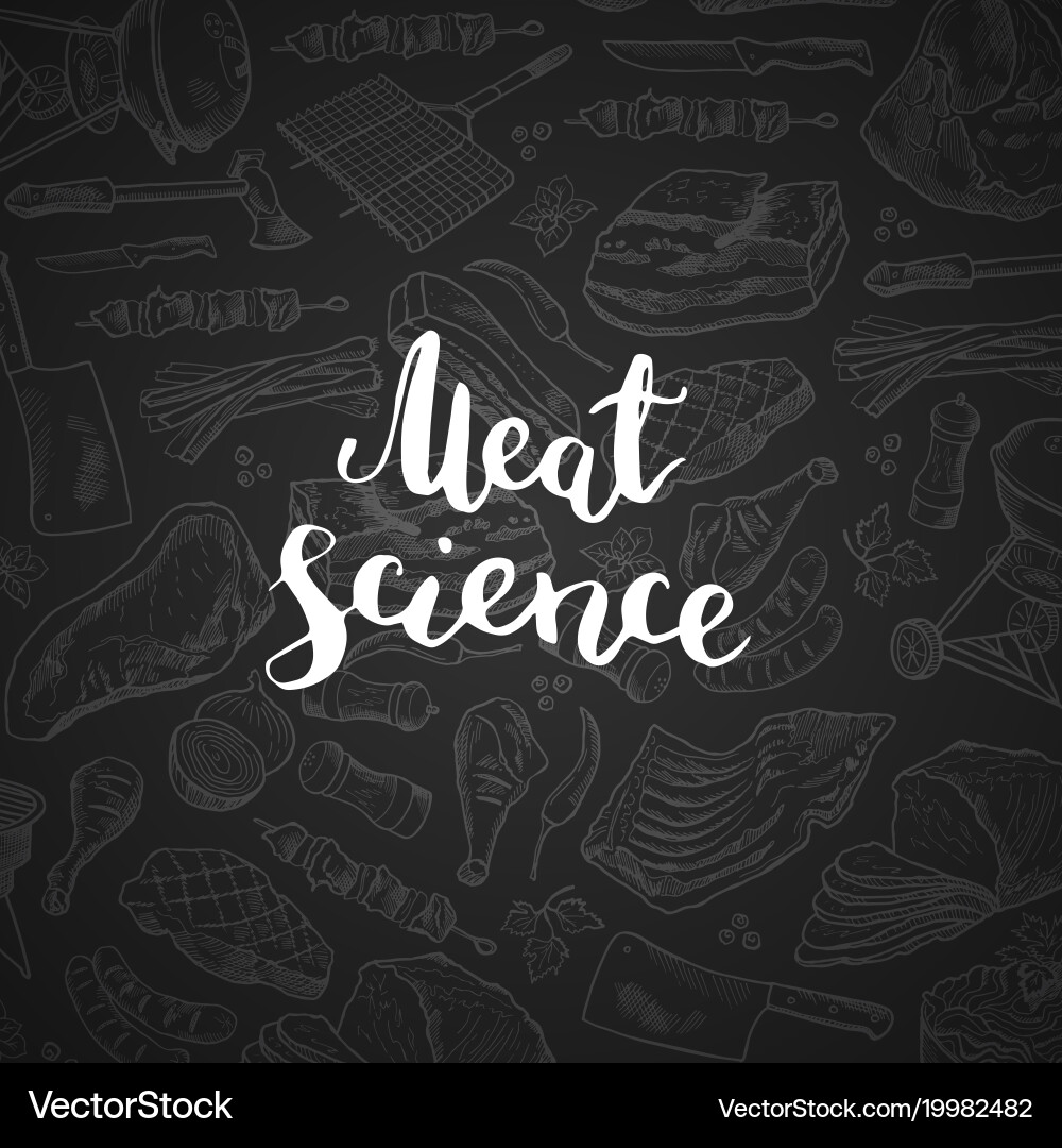 Lettering on chalk with hand drawn meat Royalty Free Vector