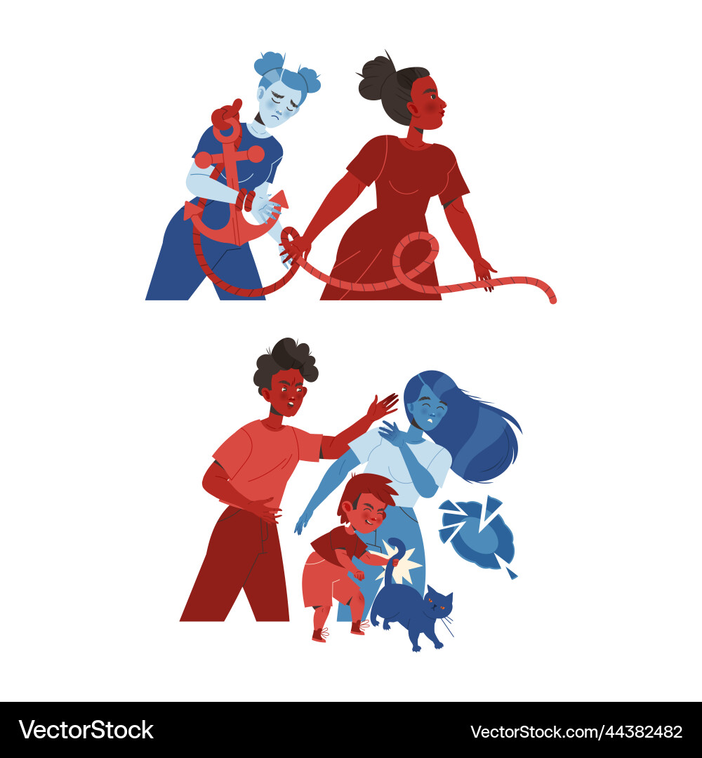 Man and woman aggressor shouting pulling victim Vector Image