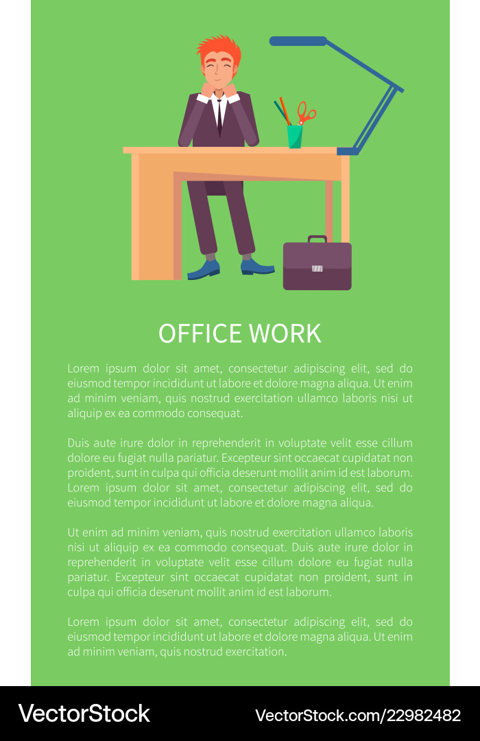 Office work banner text sample and cheerful male Vector Image