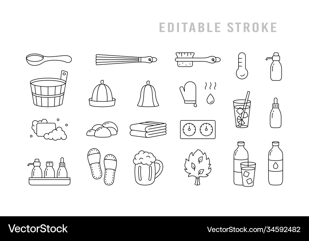 Sauna editable stroke icons set linear pictograph Vector Image