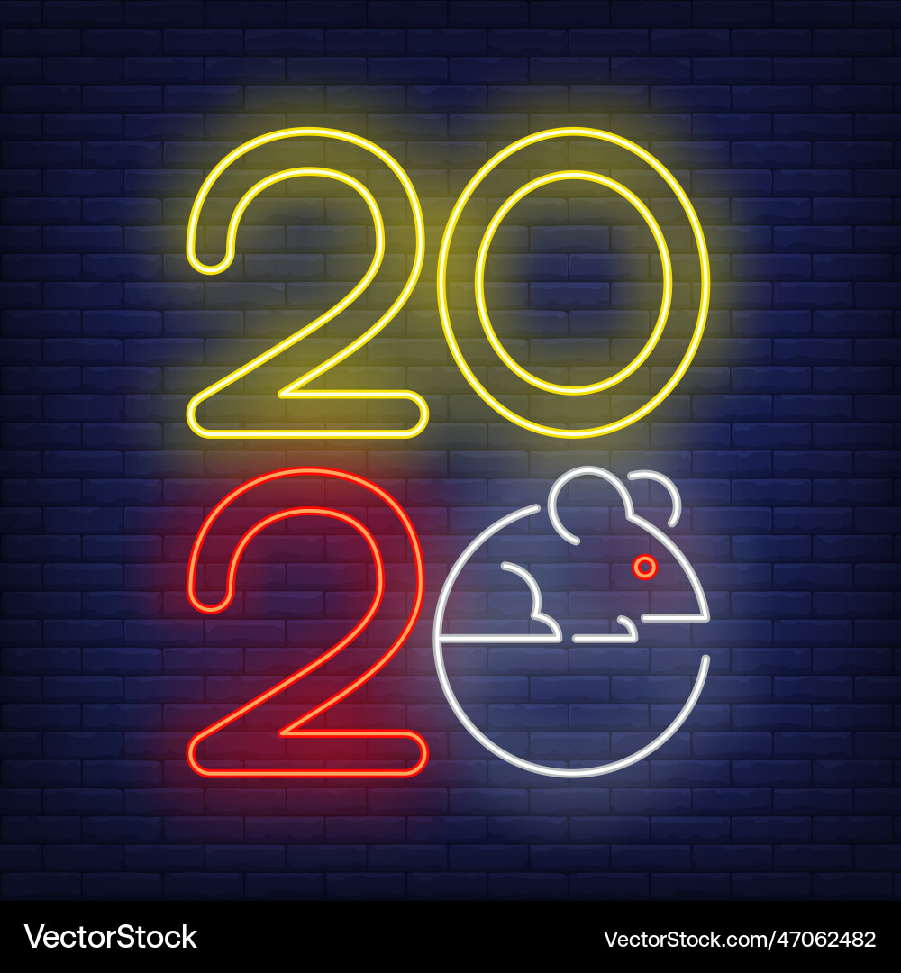 Two thousand and twenty year with mouse neon sign Vector Image