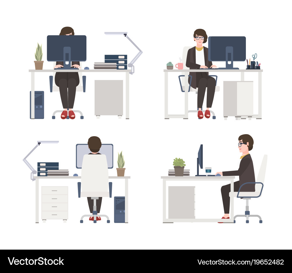 Woman working on computer female office worker Vector Image