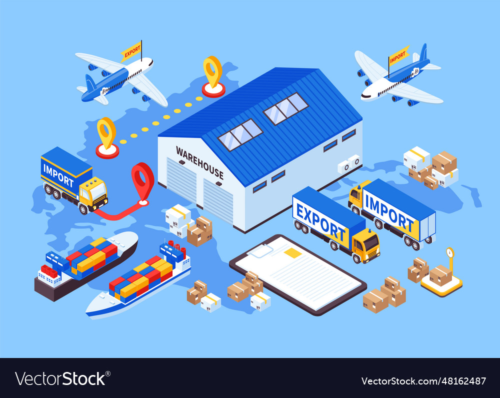 Export import warehouse composition Royalty Free Vector