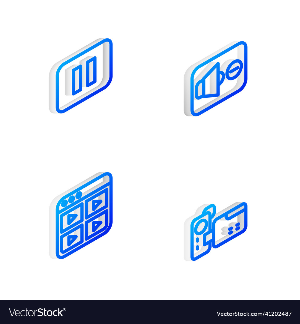 Set isometric line speaker mute pause button Vector Image