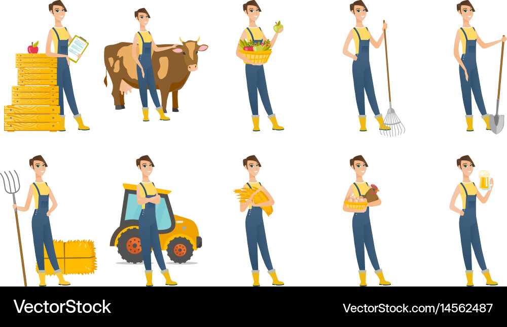 Set of with farmer characters Royalty Free Vector Image