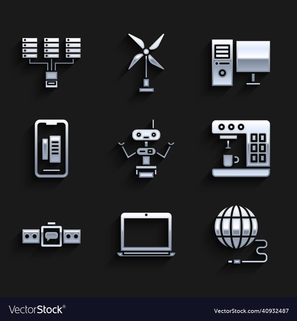 Set robot laptop social network coffee machine Vector Image Set robot laptop social network coffee machine Vector Image