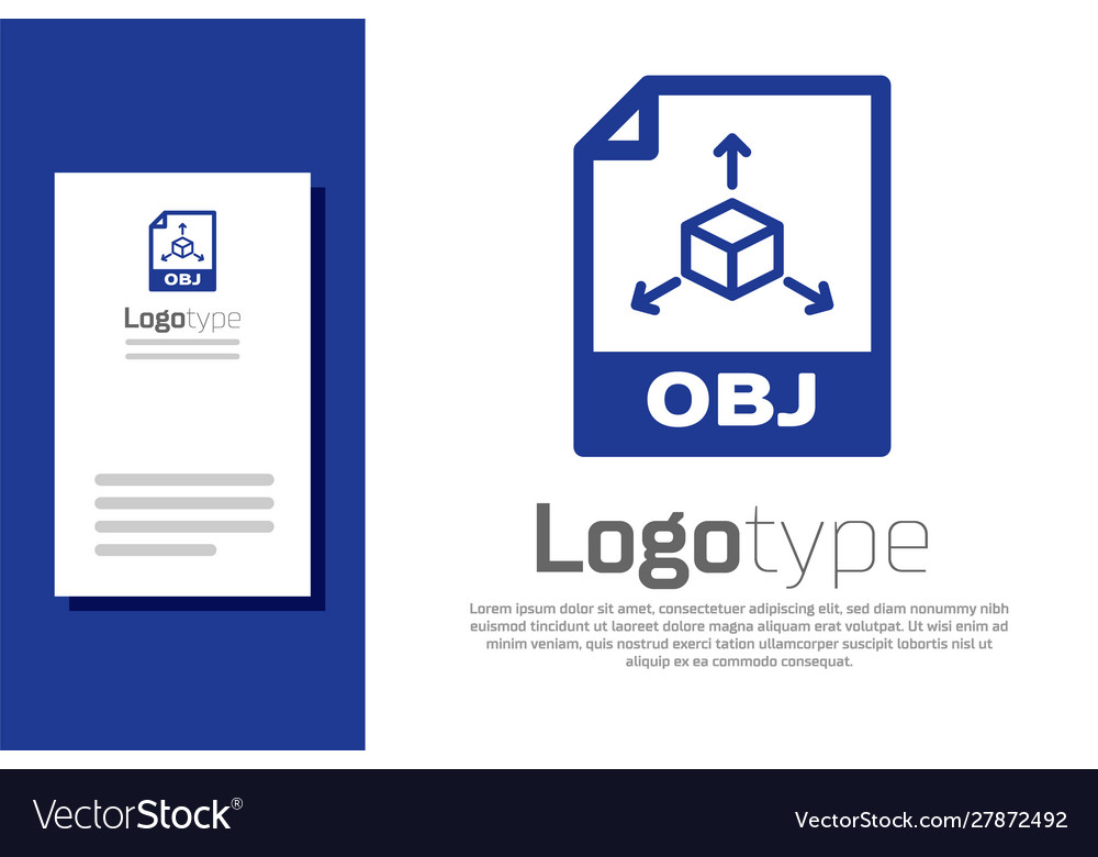 Blue obj file document download obj button icon Vector Image