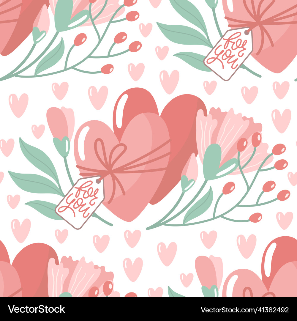 Floral pattern with hearts for valentine day Vector Image