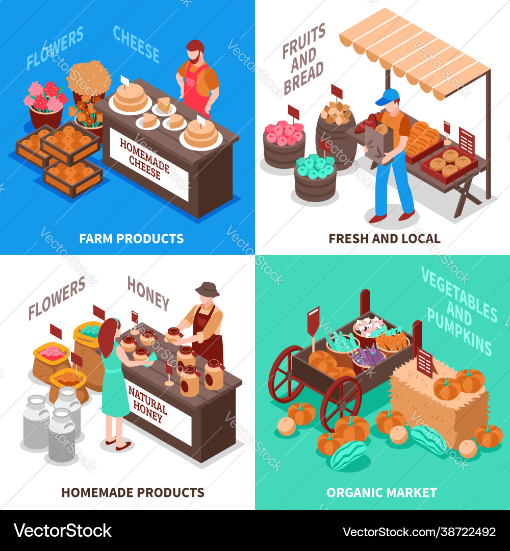 Greengrocer market compositions set Royalty Free Vector
