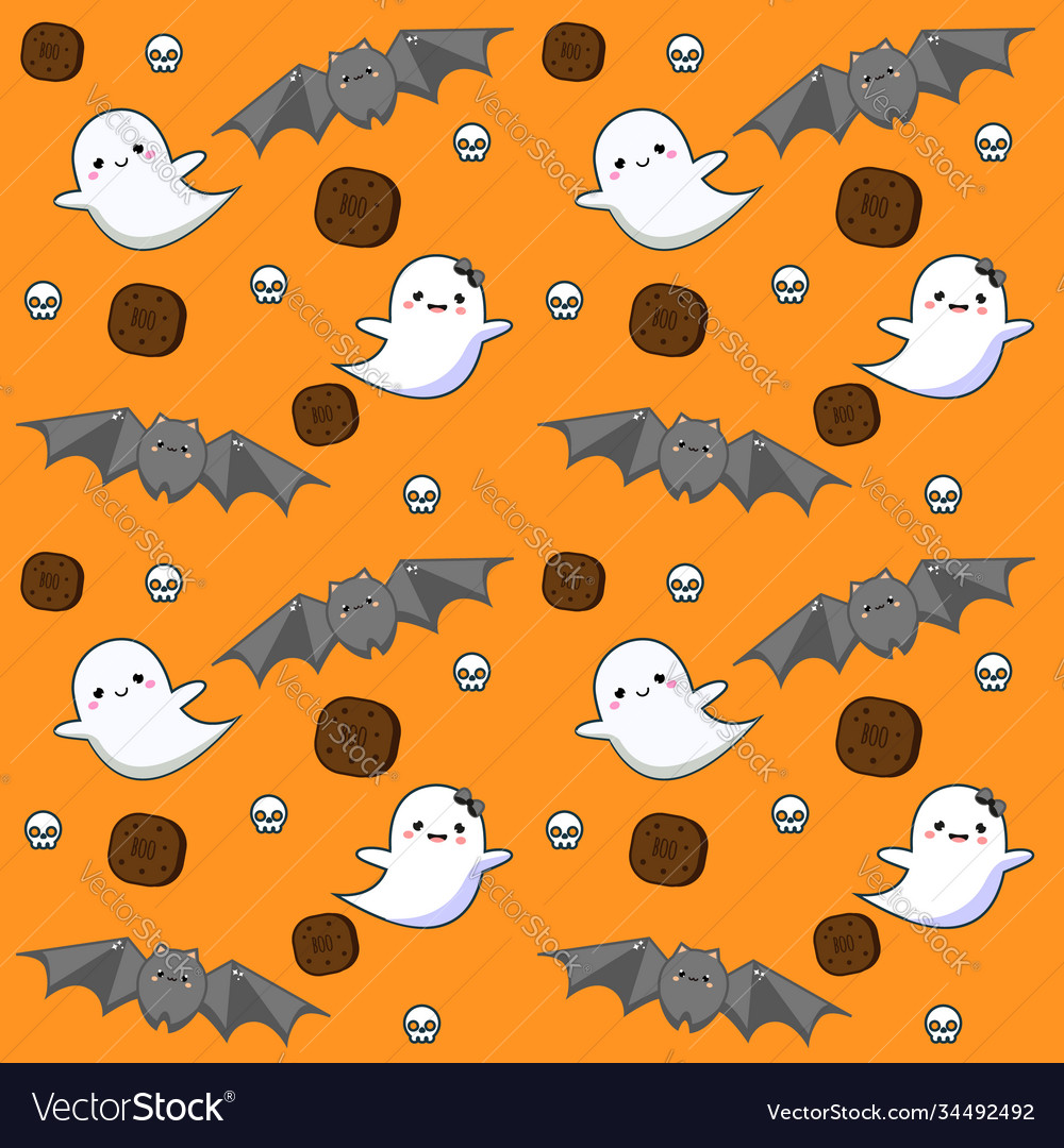 Halloween seamless pattern with ghosts and bats Vector Image