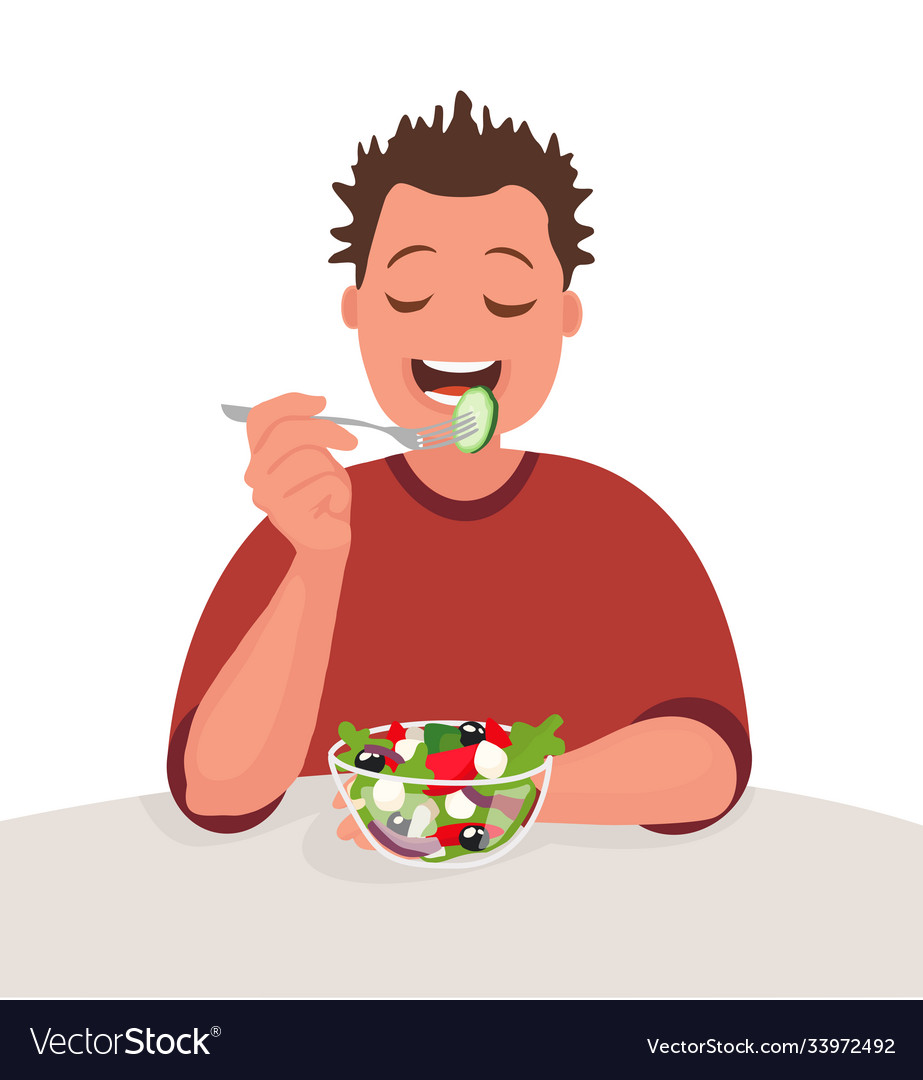 Man is eating a salad vegetarian concept Vector Image Man is eating a salad vegetarian concept Vector Image