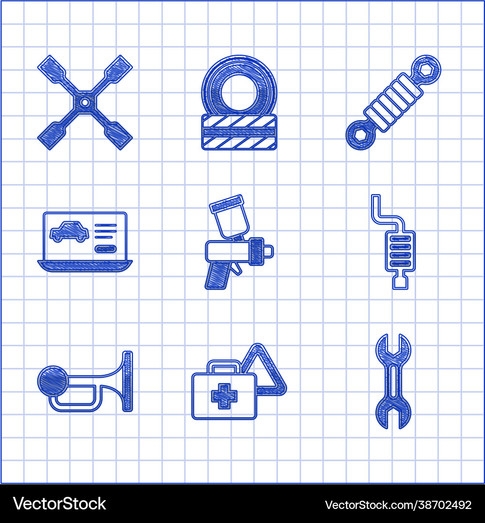 Set paint spray gun first aid kit and warning Vector Image