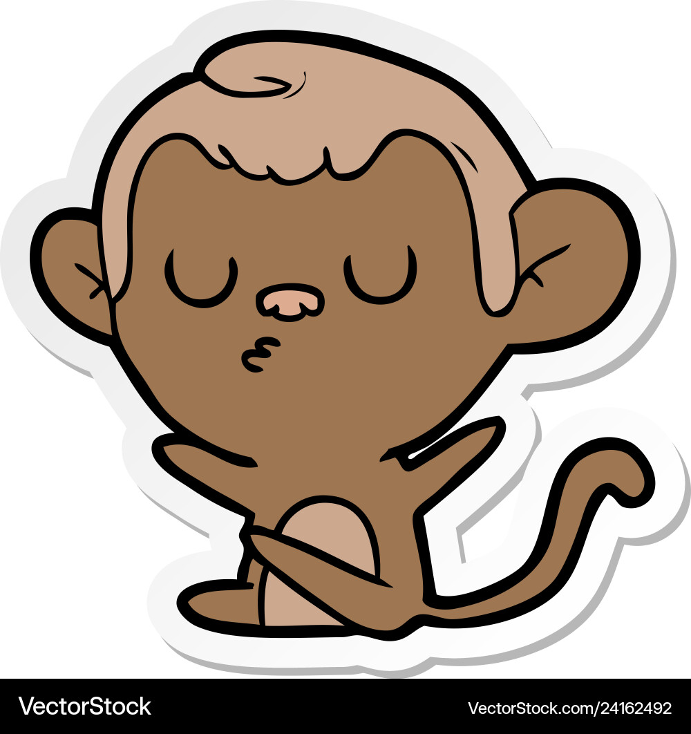 Sticker of a cartoon monkey Royalty Free Vector Image