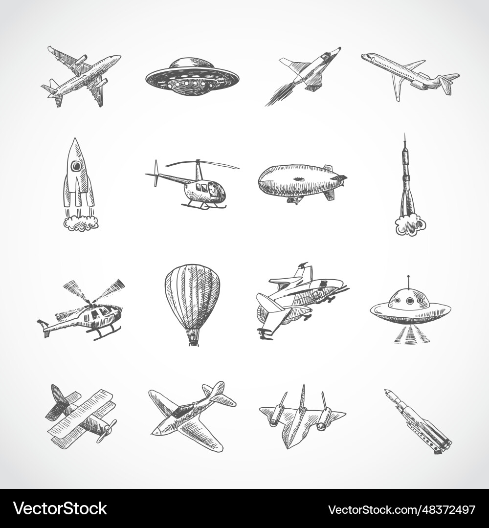 Aircraft icons sketch Royalty Free Vector Image