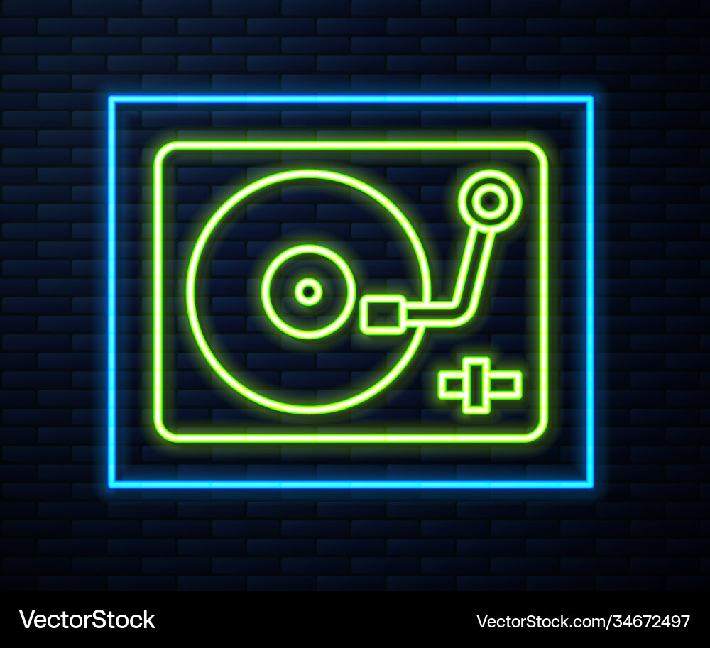 Glowing neon line vinyl player with a vinyl disk Vector Image