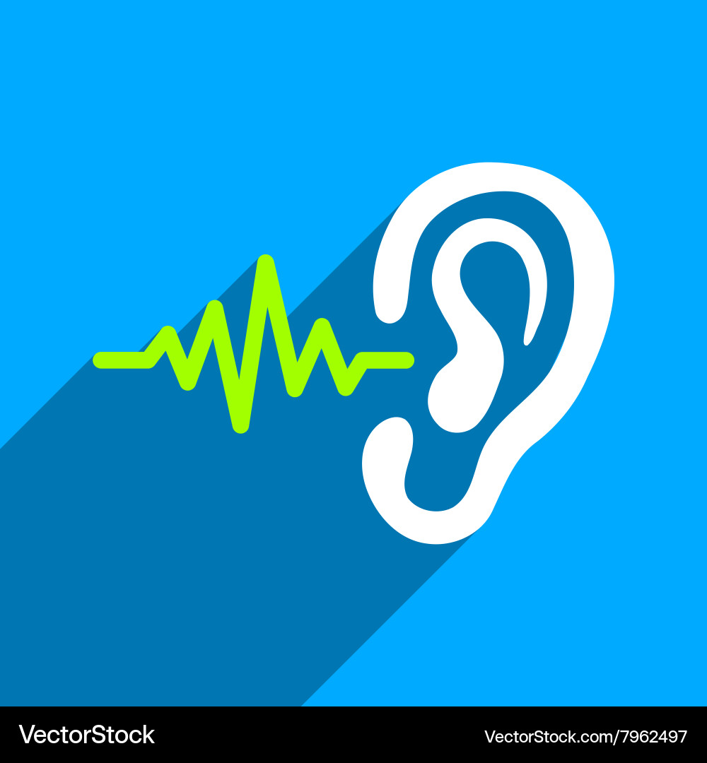 Listen signal flat square icon with long shadow Vector Image
