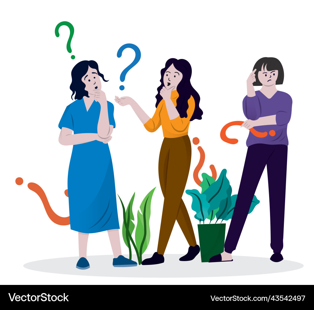 Man and women in doubt thinking with question Vector Image
