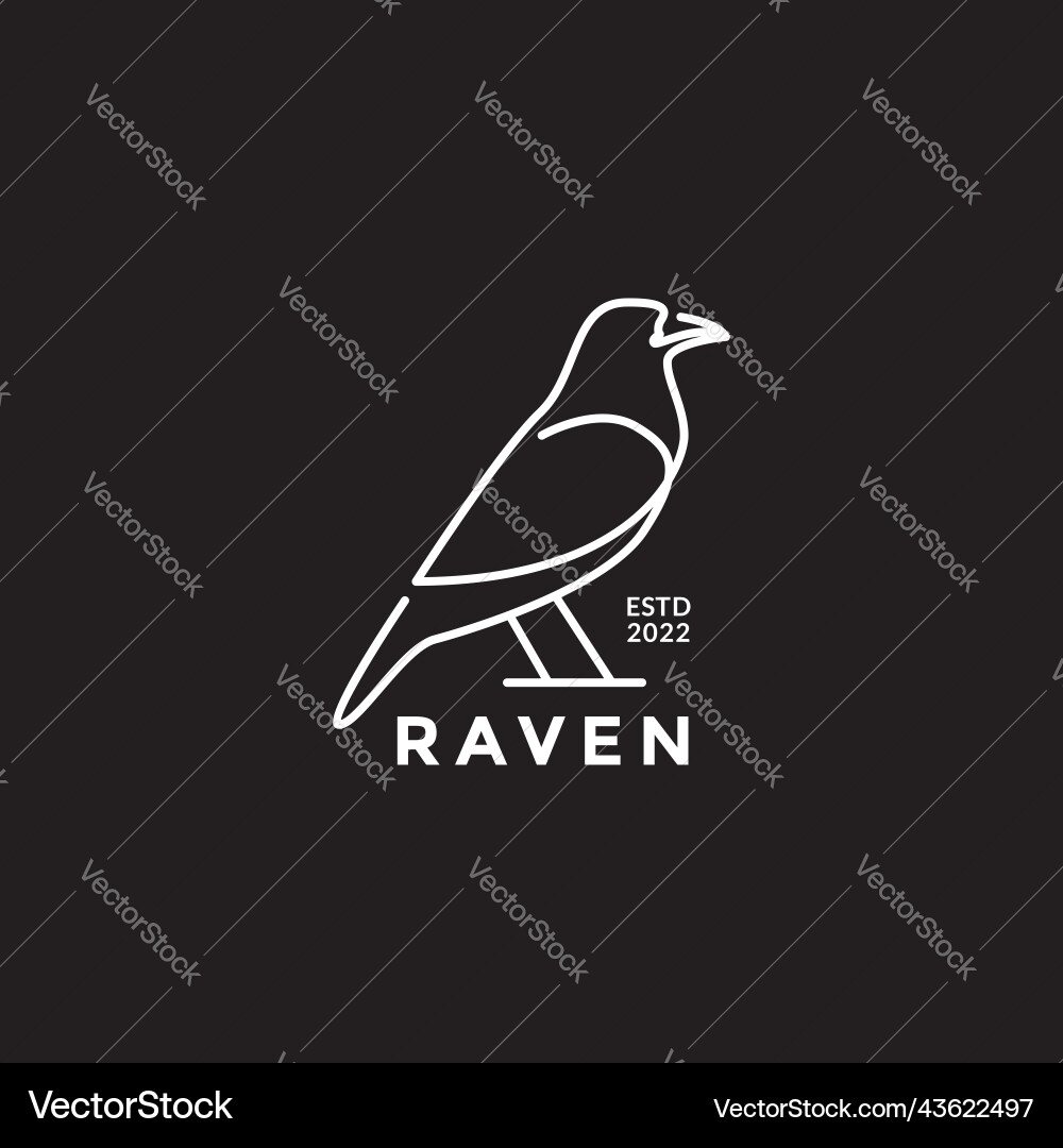 Modern art line raven logo design Royalty Free Vector Image
