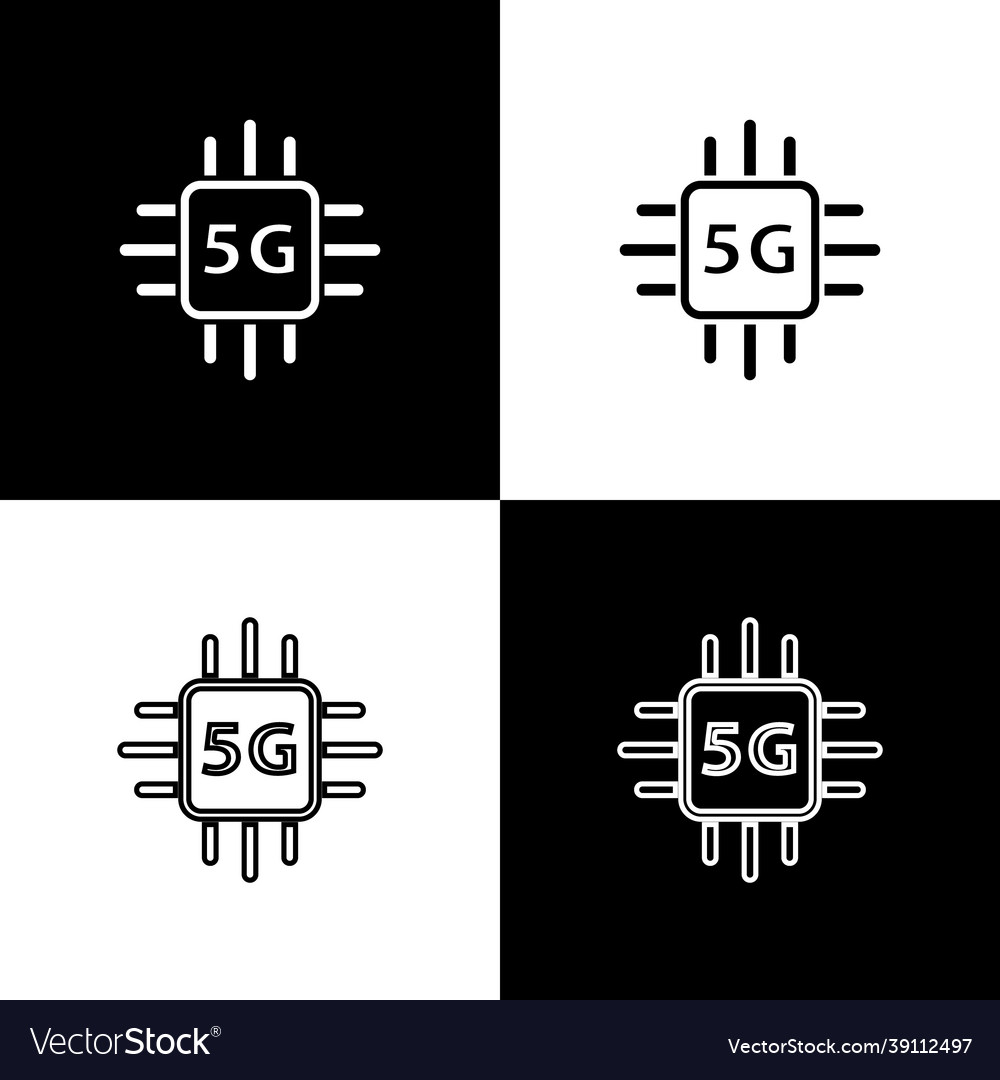 Set computer processor 5g with microcircuits cpu Vector Image