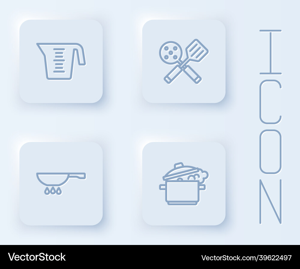 Set line measuring cup spatula frying pan Vector Image