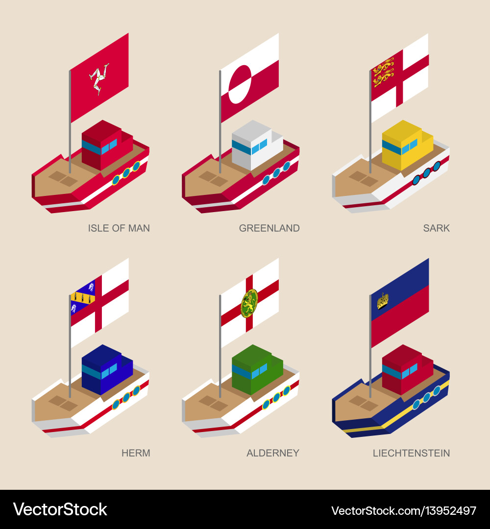 Set of isometric ships with flags Royalty Free Vector Image